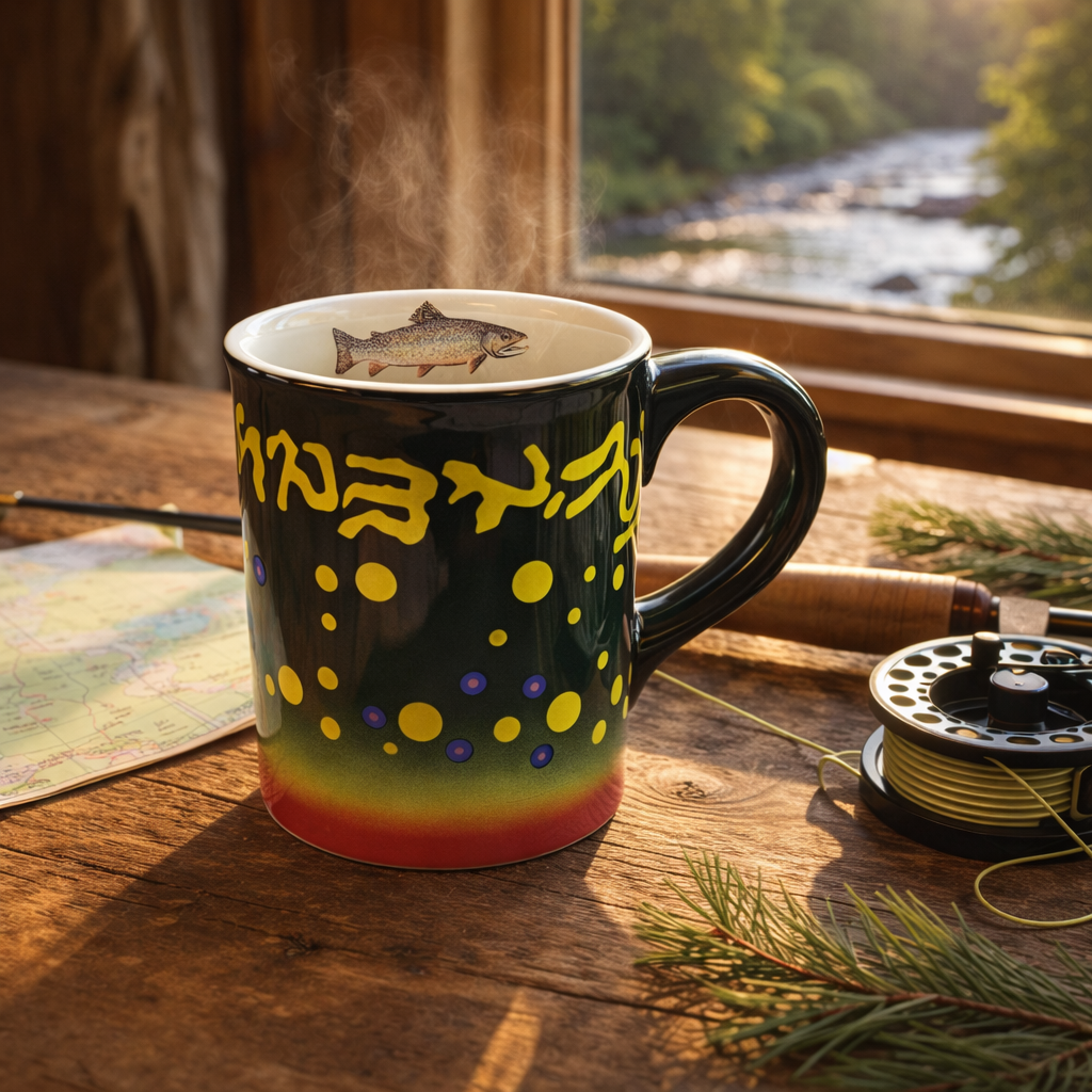 Hand-Painted Brown Trout Stoneware Mug - 20 oz. | Unique Design ...