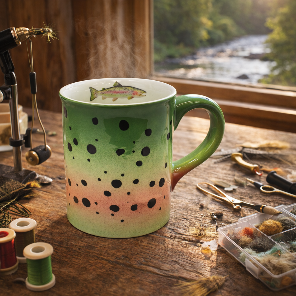 Hand Painted Rainbow Trout Stoneware Mug - Perfect for Fishing ...
