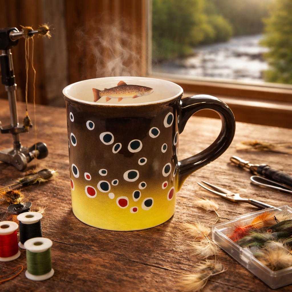 Hand-Painted Brown Trout Stoneware Mug - 20 oz. | Unique Design ...